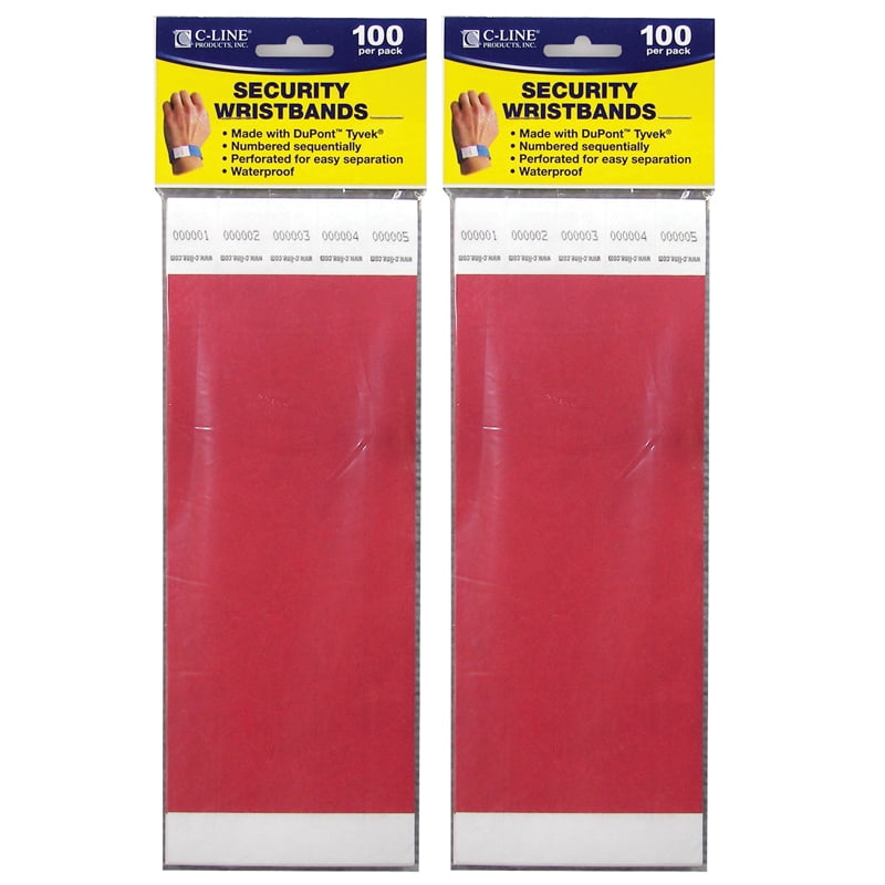 C-Line Products CLI89104-2 Dupont Tyvek Red Security Wristbands - 100 ...