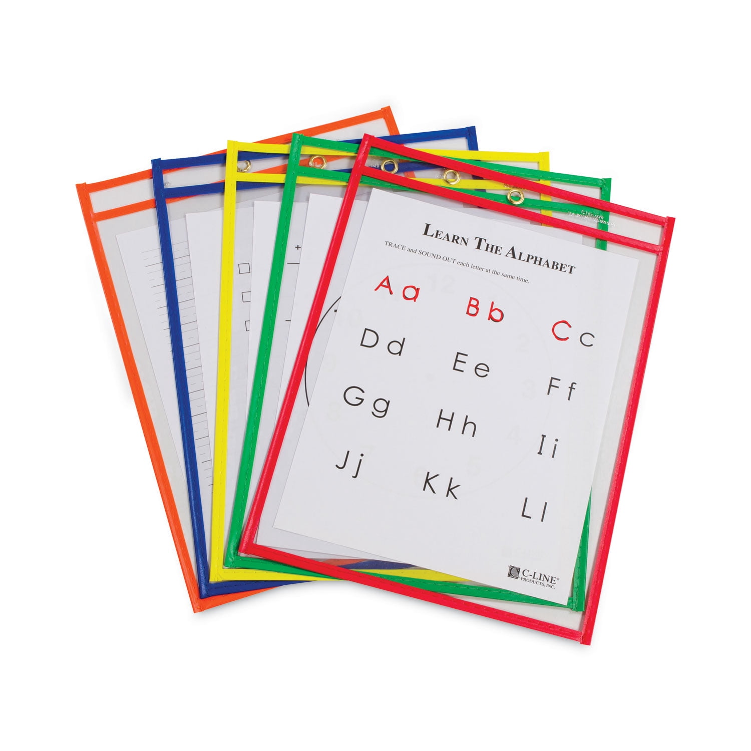 C-Line Reusable Dry Erase Pockets, 9 x 12, Assorted Primary Colors, 10 ...