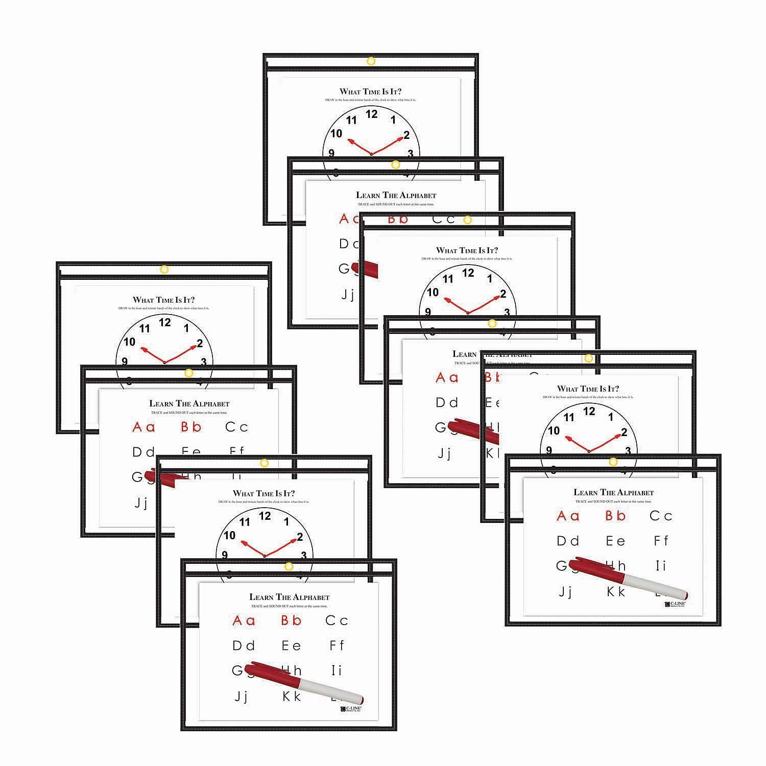 C-Line Reusable Dry Erase Pockets - Study Aid, Black, 12" x 9", Pack of ...