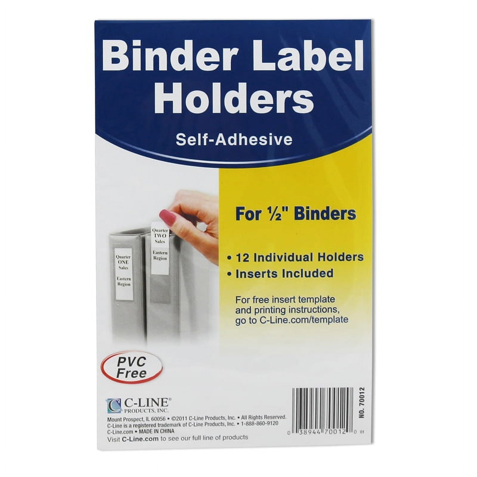 C-Line® Self-Adhesive Binder Label Holders, For 1/2" Binders, CLI70012 ...