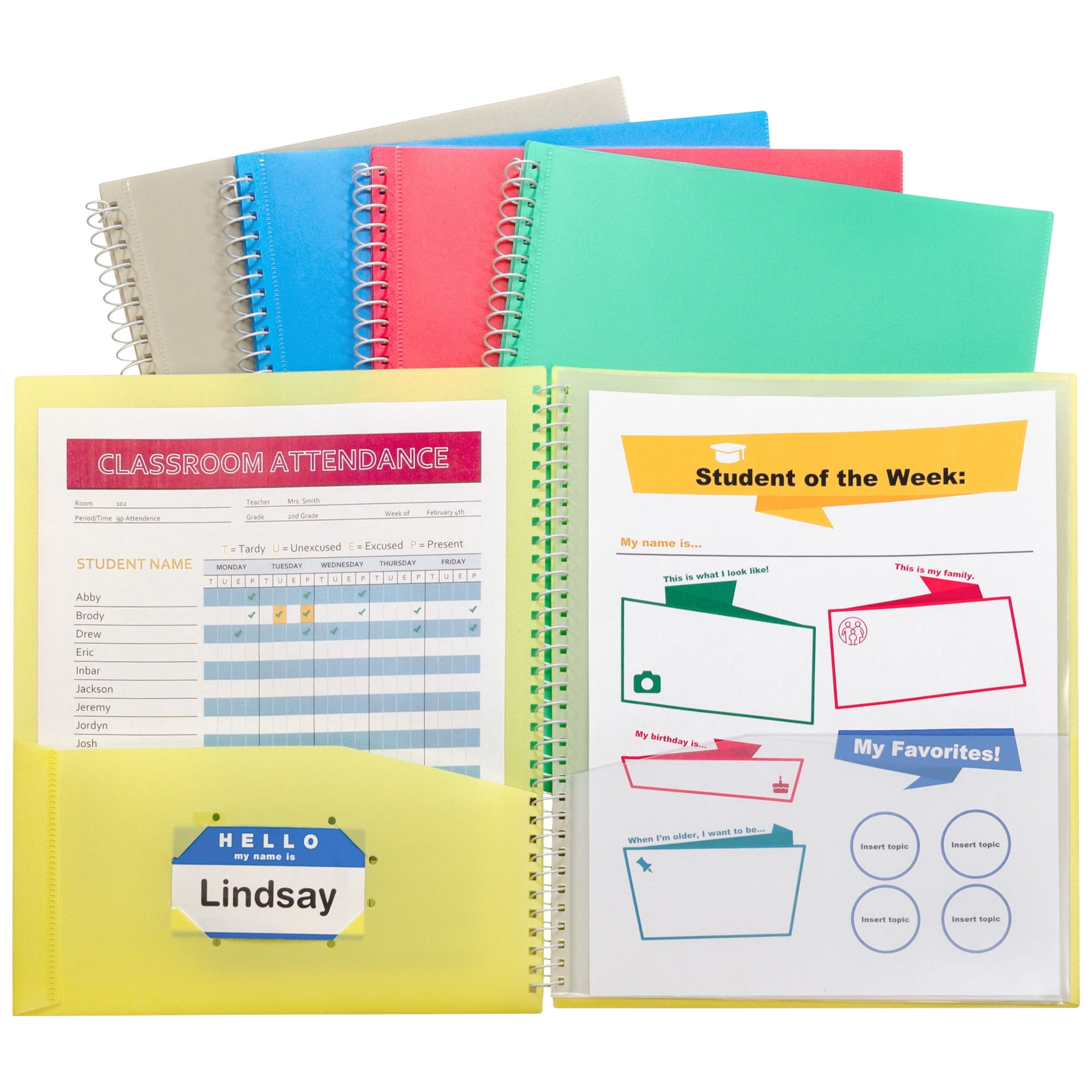 C-Line Spiral Poly Portfolio, 8-1/2 x 11 Inches, 8 Pockets, Assorted ...