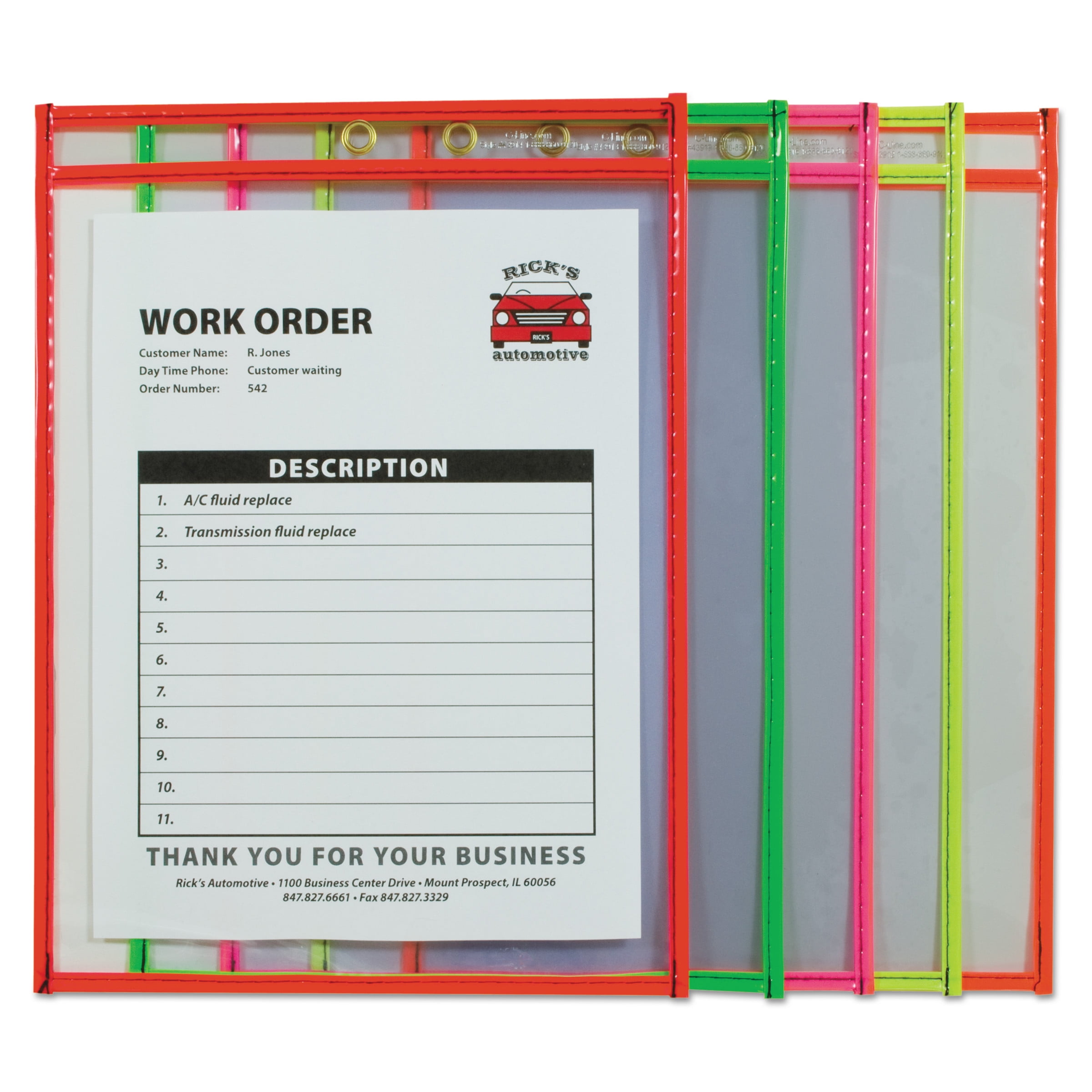 C-Line Stitched Shop Ticket Holder, Neon, Assorted 5 Colors, 75", 9 x ...