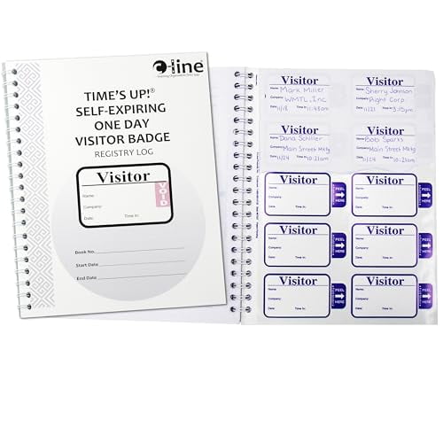 C-Line Times Up! Self-Expiring Visitor Badge with Registry Log, 150 24 ...