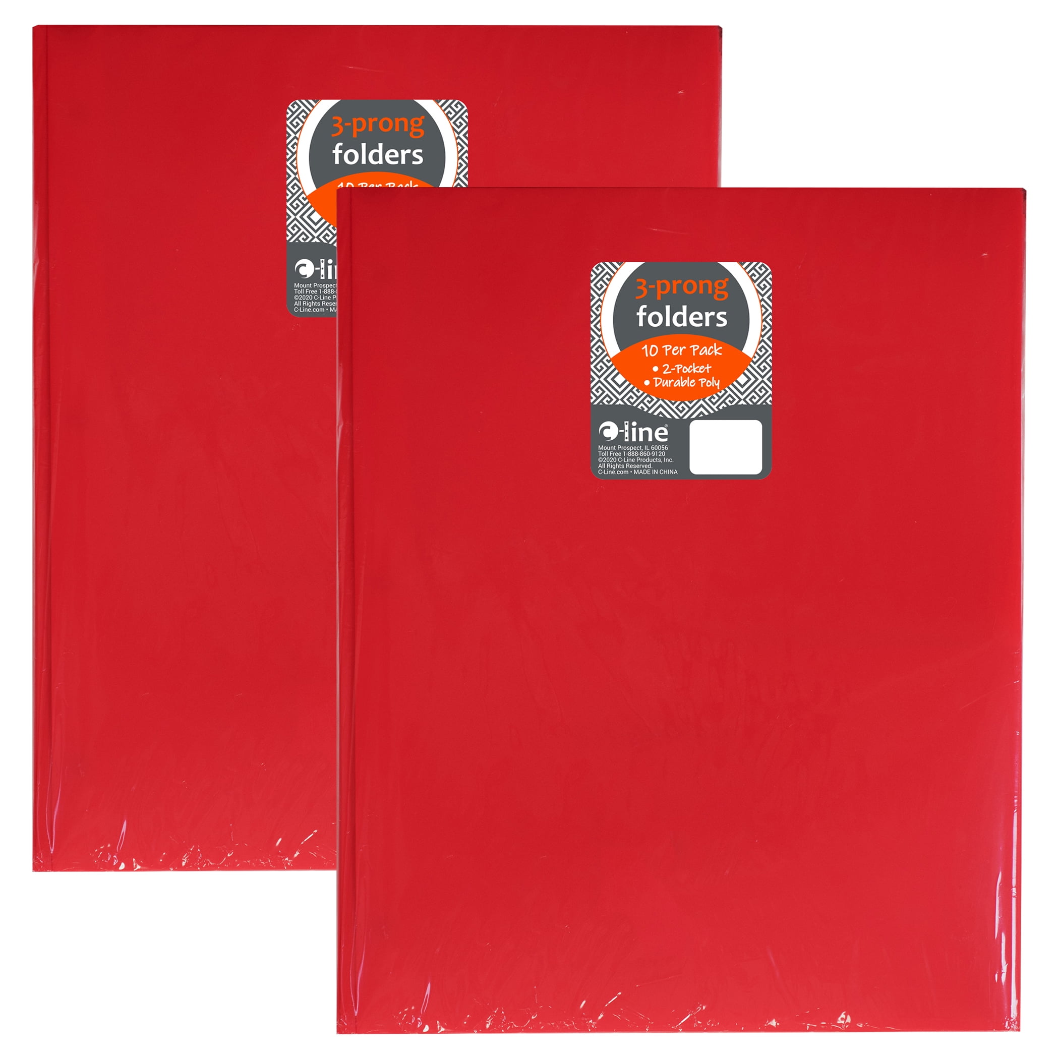 C-Line Two-Pocket Heavyweight Poly Portfolio Folder with Prongs, Red ...