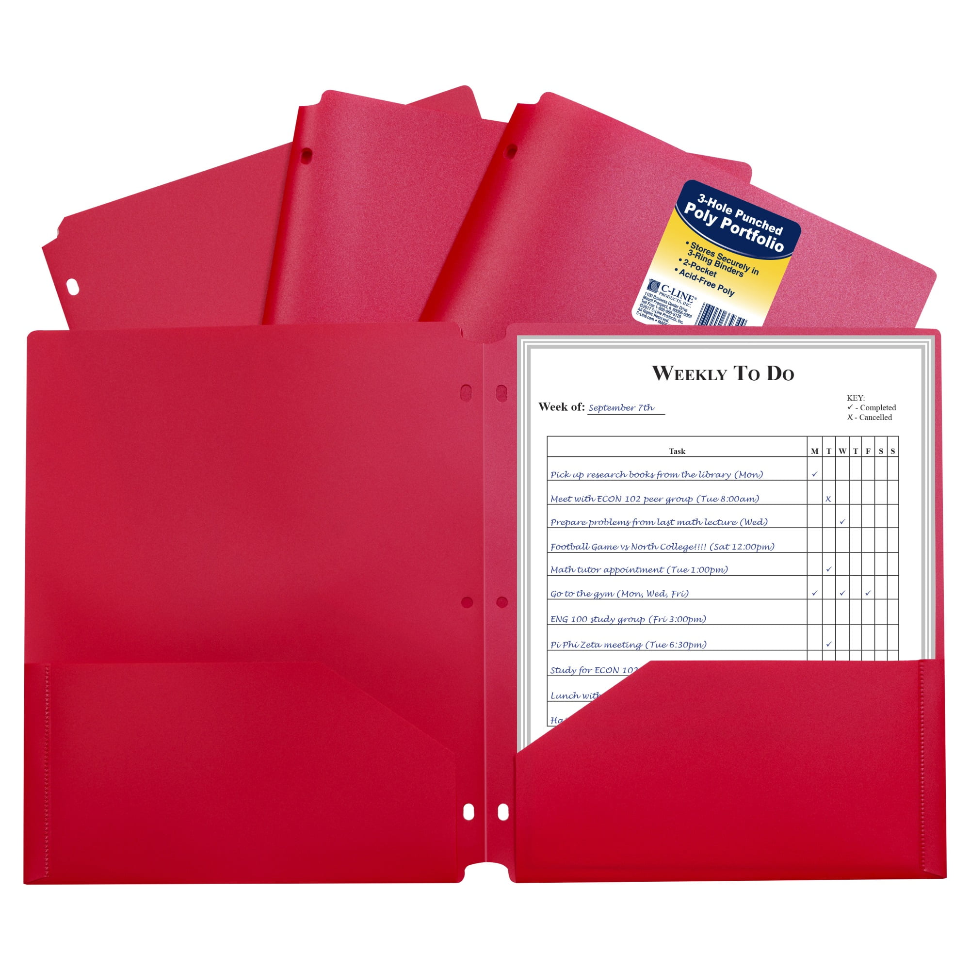 C-Line Two-Pocket Heavyweight Poly Portfolio Folder with Three-Hole ...