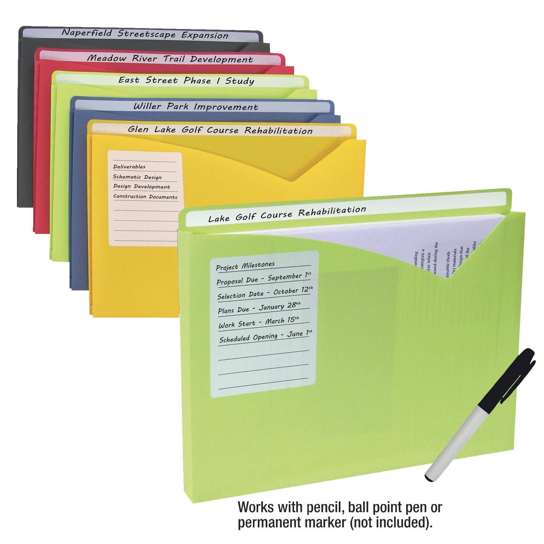 C-Line Write-On Poly File Jackets, Letter Size, Assorted Colors, Pack ...