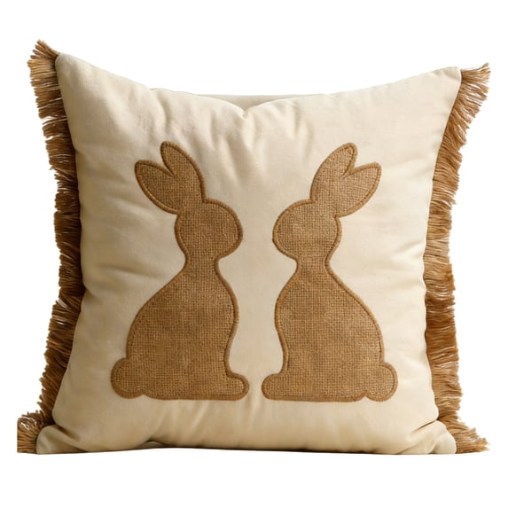 C Linen & Cotton Bunny Embroidered Pillow Cover, Machine Washable ...