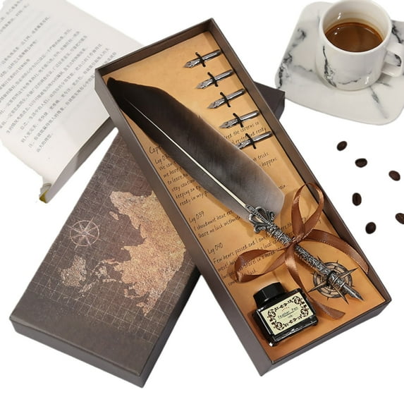 C Map Creative Pen Gift Box Crown Feather Pen Set Writing Stationery ...