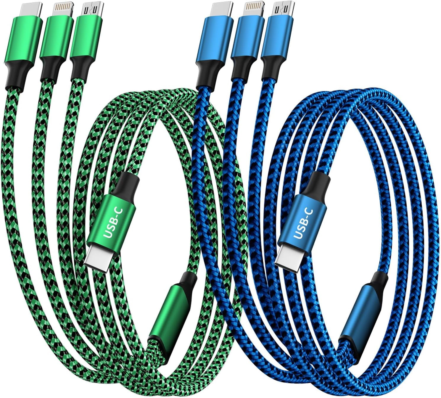 C Multi [2Pack 4FT], 3 in 1 C Nylon Multiple Cord with Type-C, and IP ...