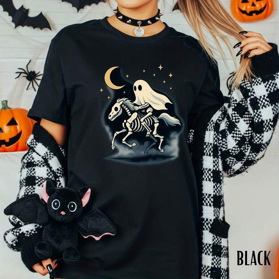 C-Omfort Colors Halloween Ghost Skeleton S-Hirt, Spooky Ghost Graphic T-EE, Haunted Skeleton ...