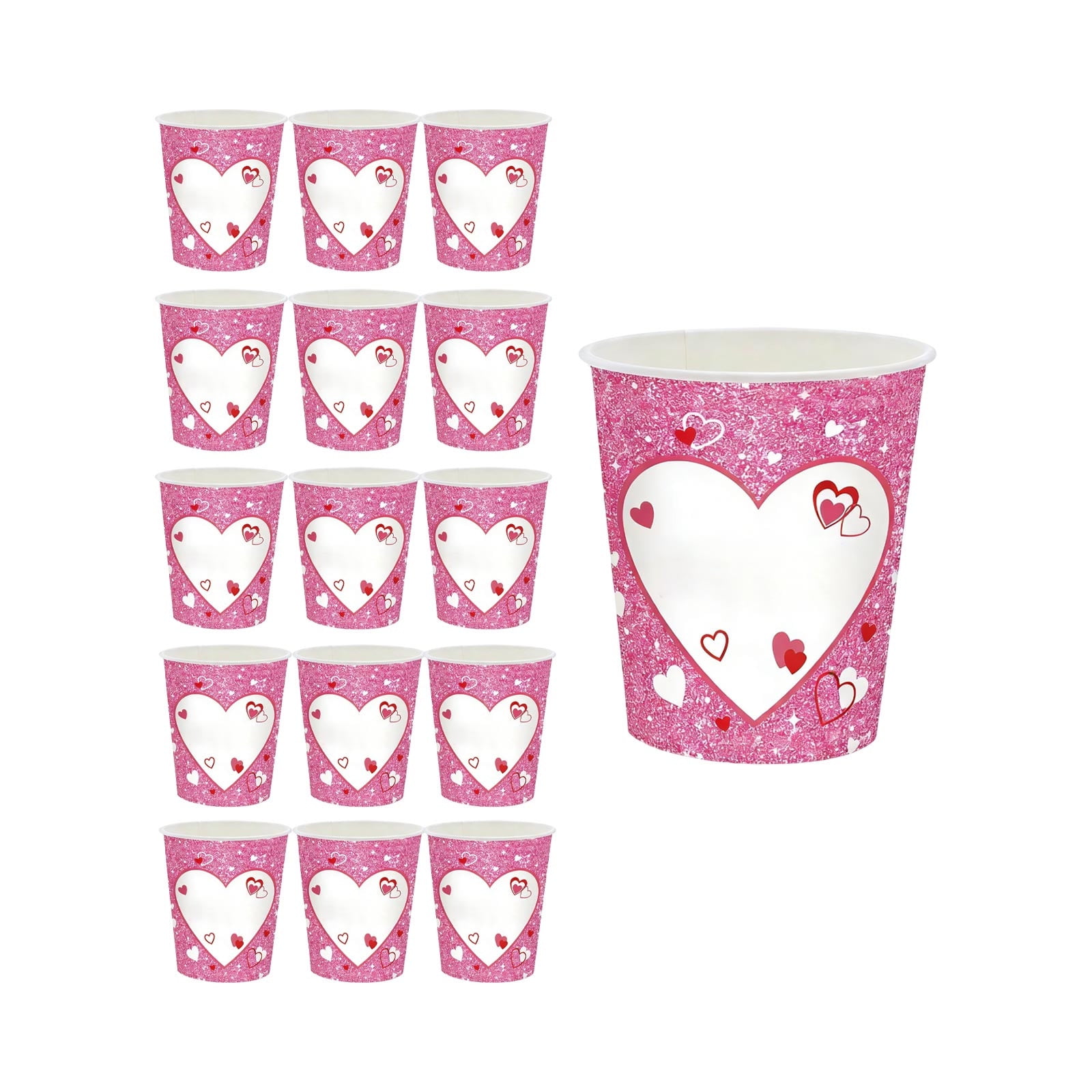 C Pink Glitter Heart Disposable Party Tableware Set, Includes Plates ...