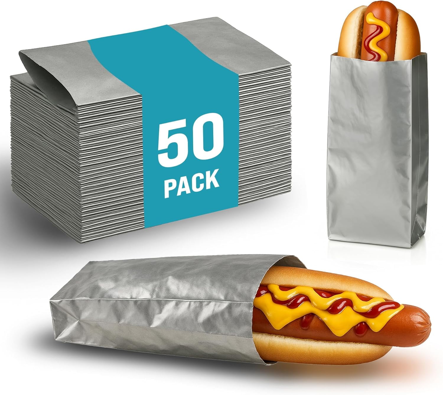 C&S Event Supply Co. Silver Foil Hot Dog Bags - 9'' Unprinted Hot Dog ...
