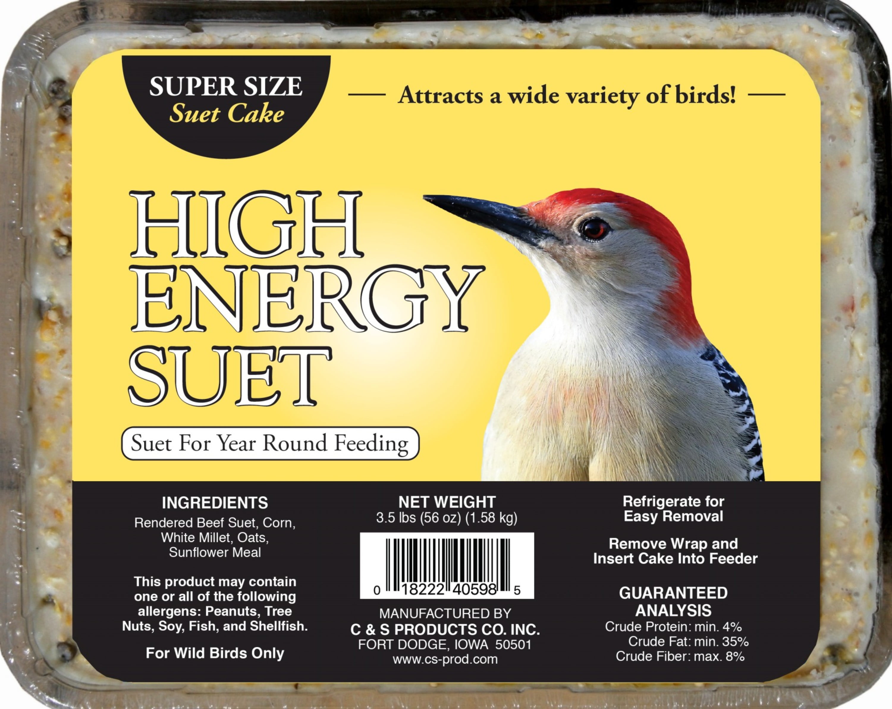 C&S High Energy Large Suet, Super Sized, 3.5lb Cake, Dry Wild Bird Food ...