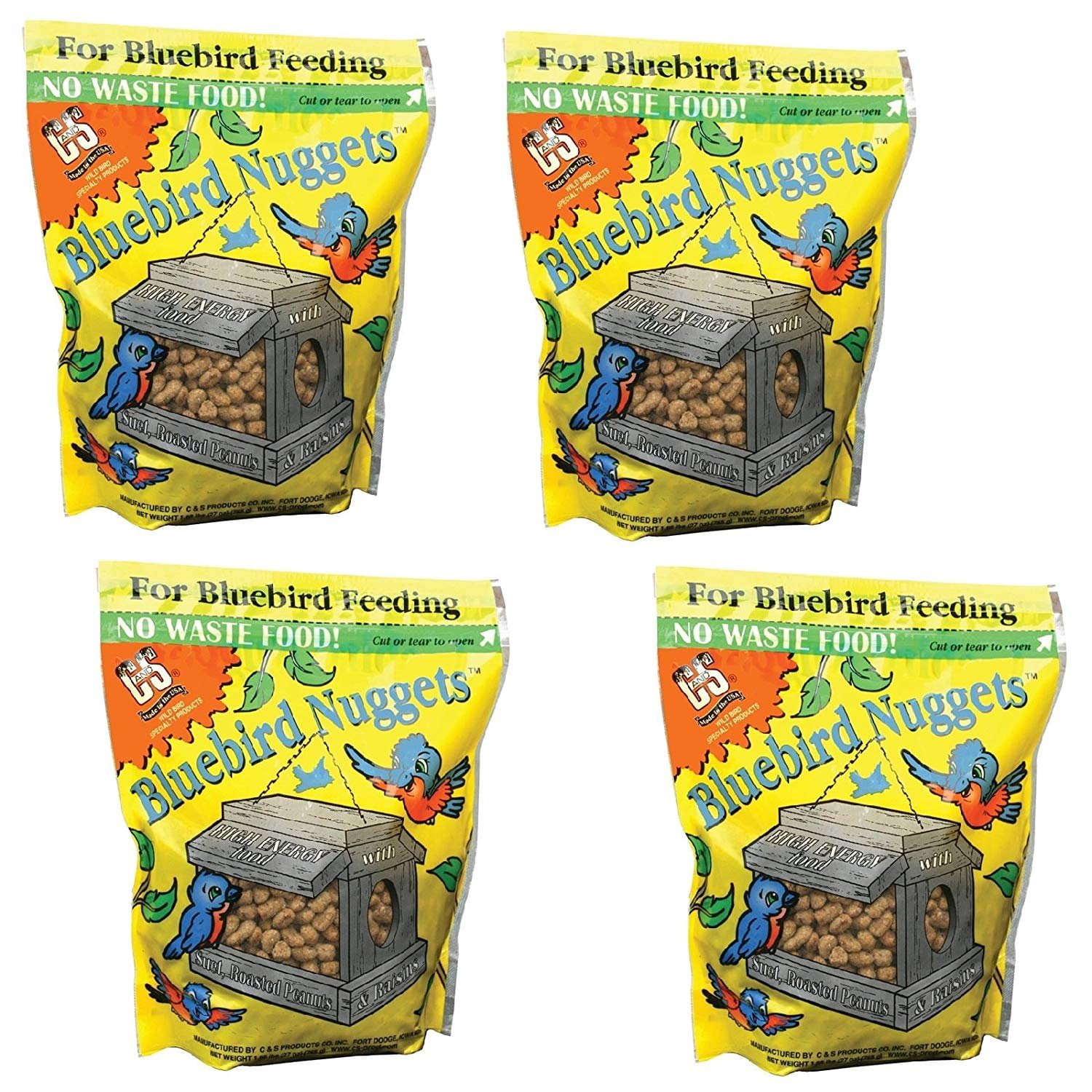 C & S Products Blue Bird Nuggets Plus Beef Suet,Corn,Peanuts, Pack of 4 ...