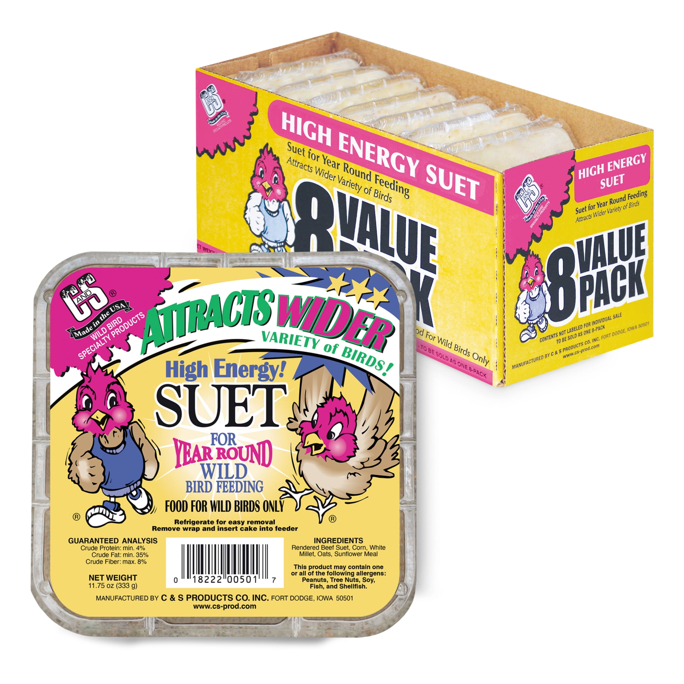 C&S Products High Energy Suet Value Pack, For Year Round Feeding, 8 ...
