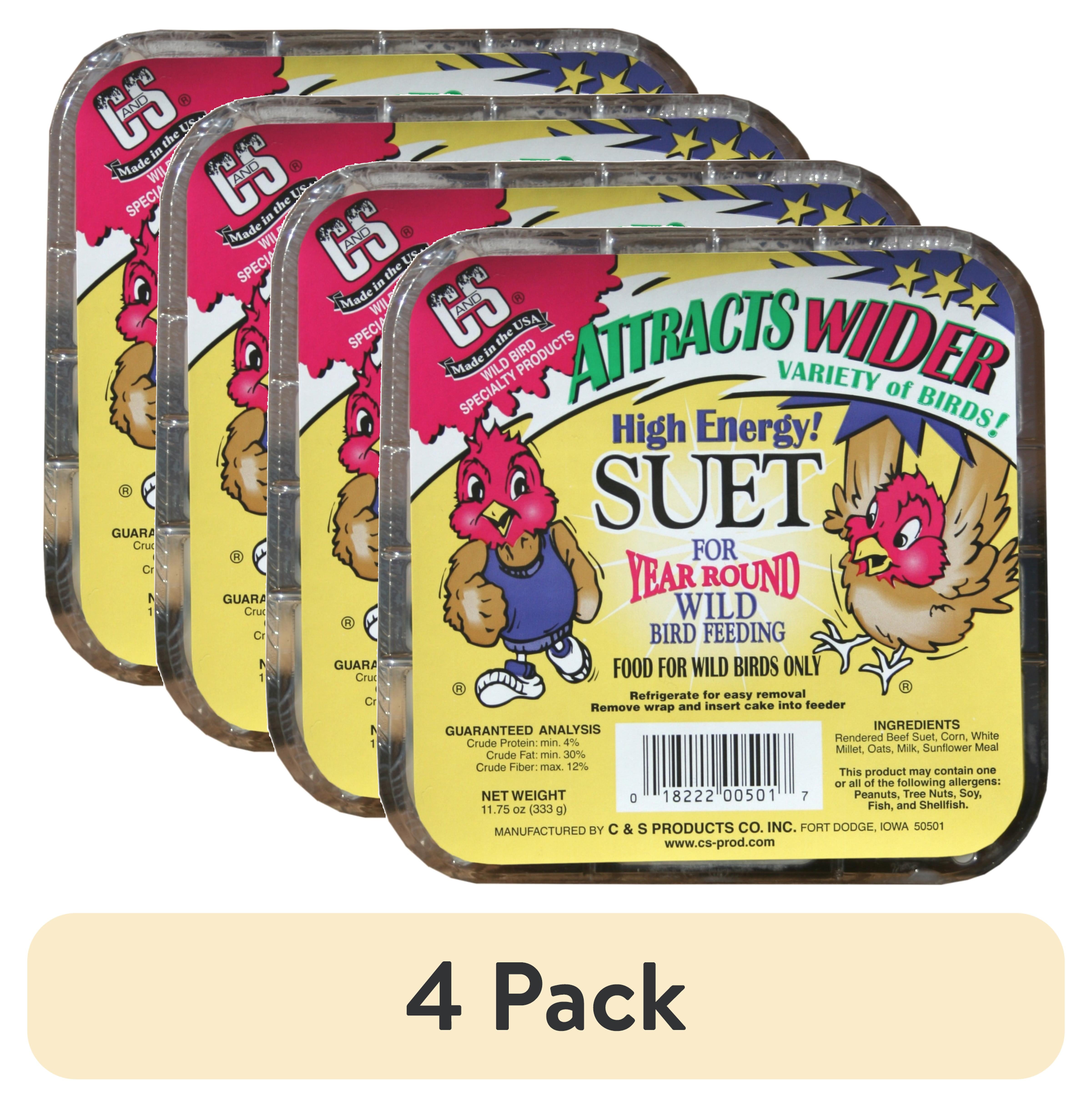 (4 pack) C&S High Energy Suet Treat, for Wild Birds, 11.75 Ounces, Pack of 12 - Walmart.com