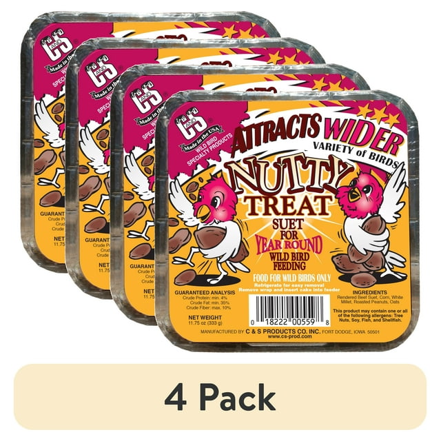 (4 pack) C&S Nutty Suet Treat, for Wild Birds, 11.75 Ounces, 1 Pack, Fresh - Walmart.com