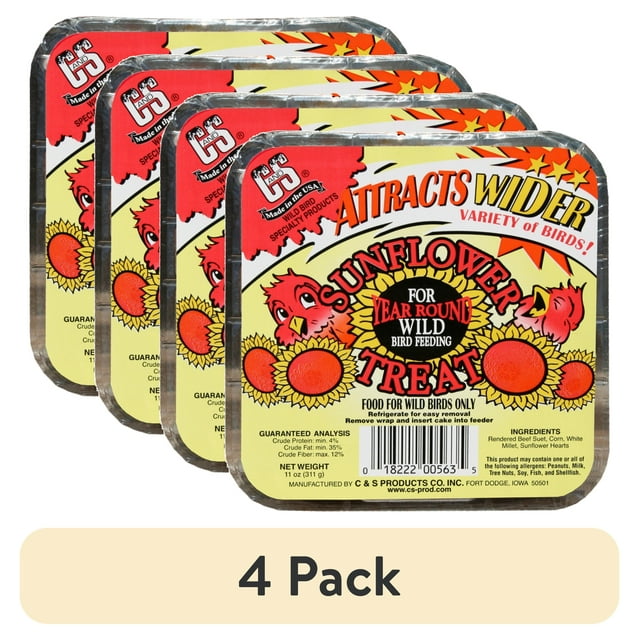 (4 pack) C&S Sunflower Suet Treat, for Wild Birds, 11 Ounces - Walmart.com
