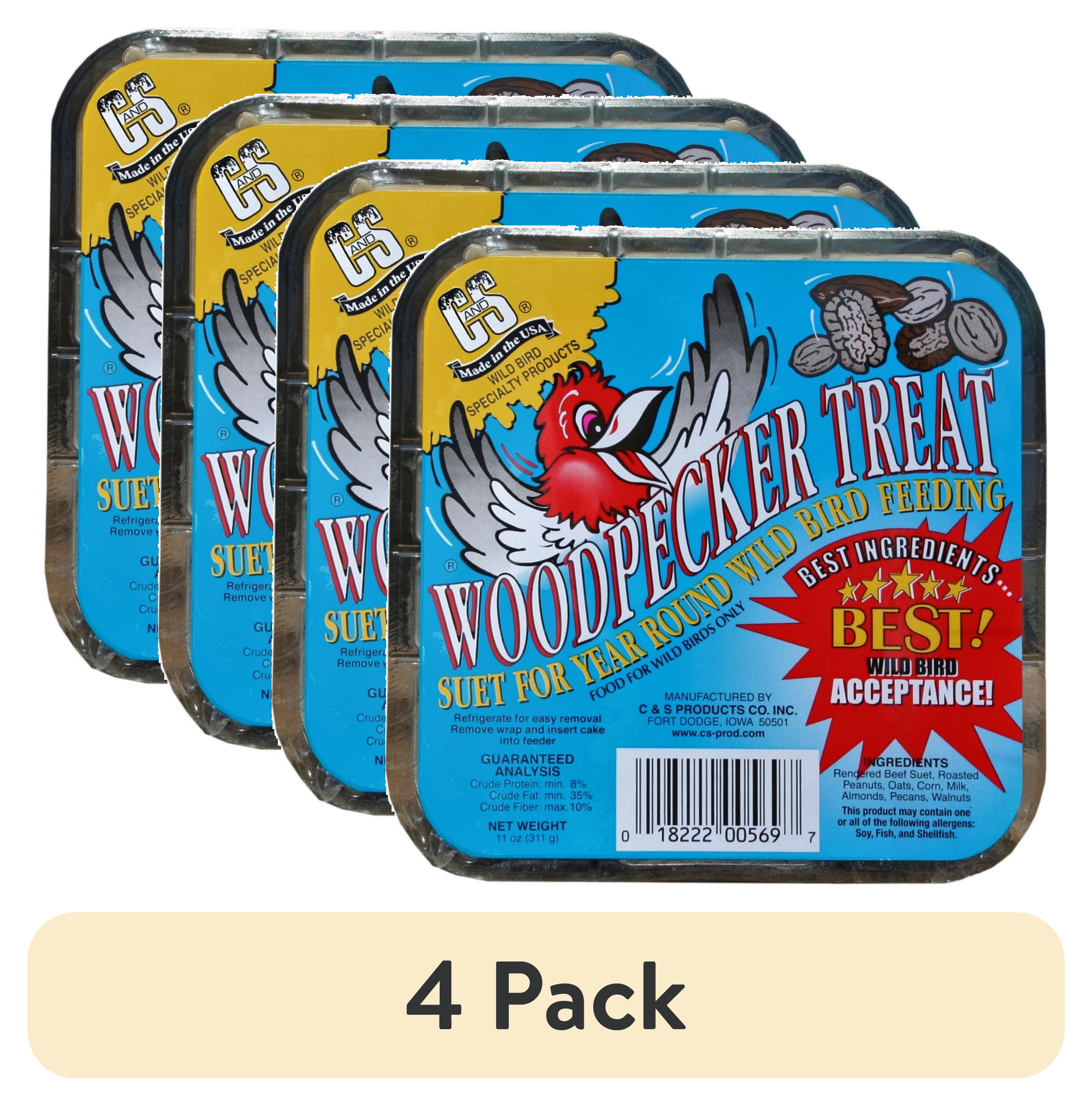 (4 pack) C&S Woodpecker Suet Treat, for Wild Birds, 11 Ounces, Pack of 12 - Walmart.com