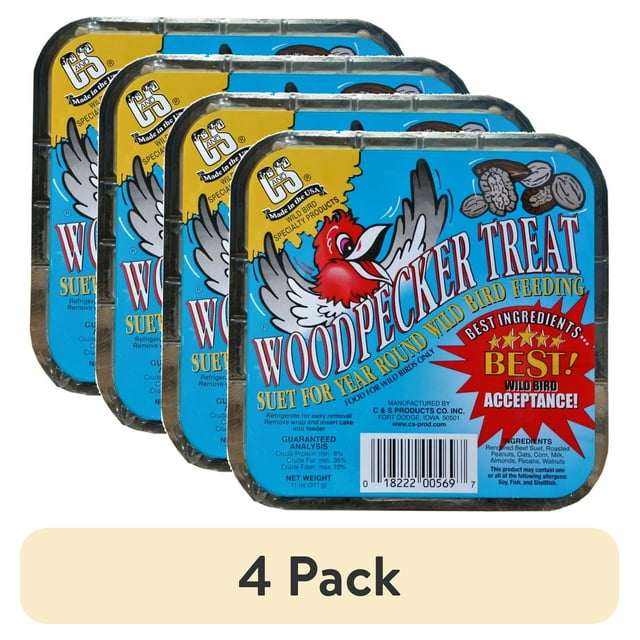 (4 pack) C&S Woodpecker Suet Treat, for Wild Birds, 11 Ounces, Pack of 12 - Walmart.com