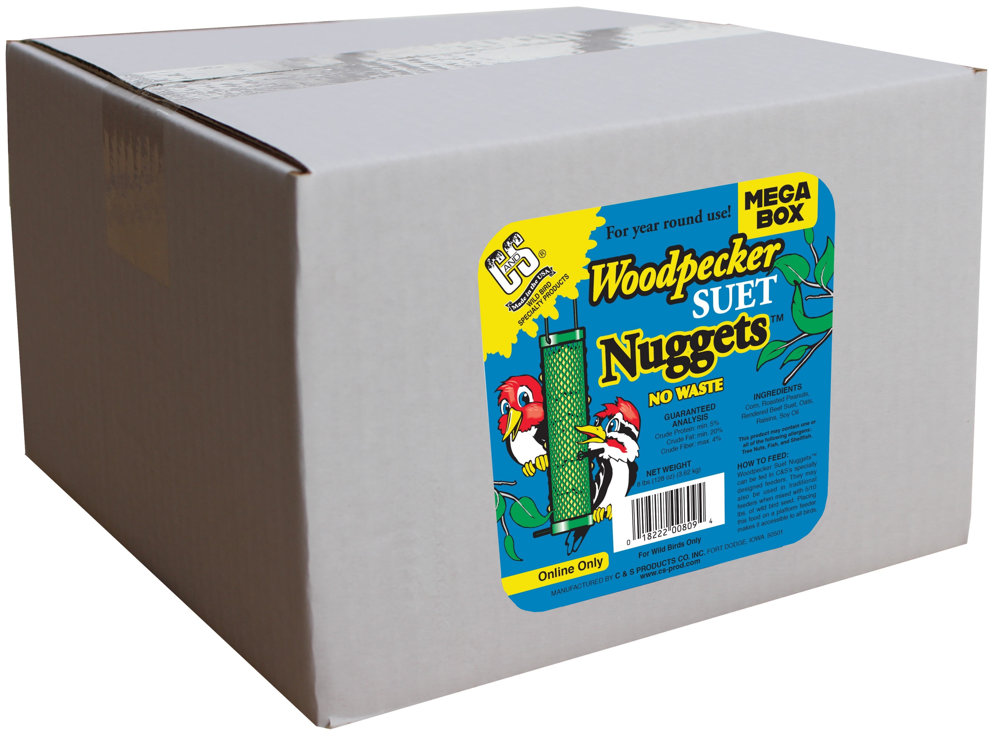 C&S High Energy Woodpecker Suet Nuggets, No Melt/Waste, 8 lb Wild Bird ...