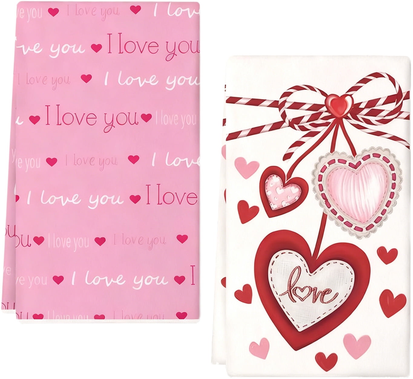 C Set Of Two Kitchen Towels With Valentines Day Theme For Drying And ...