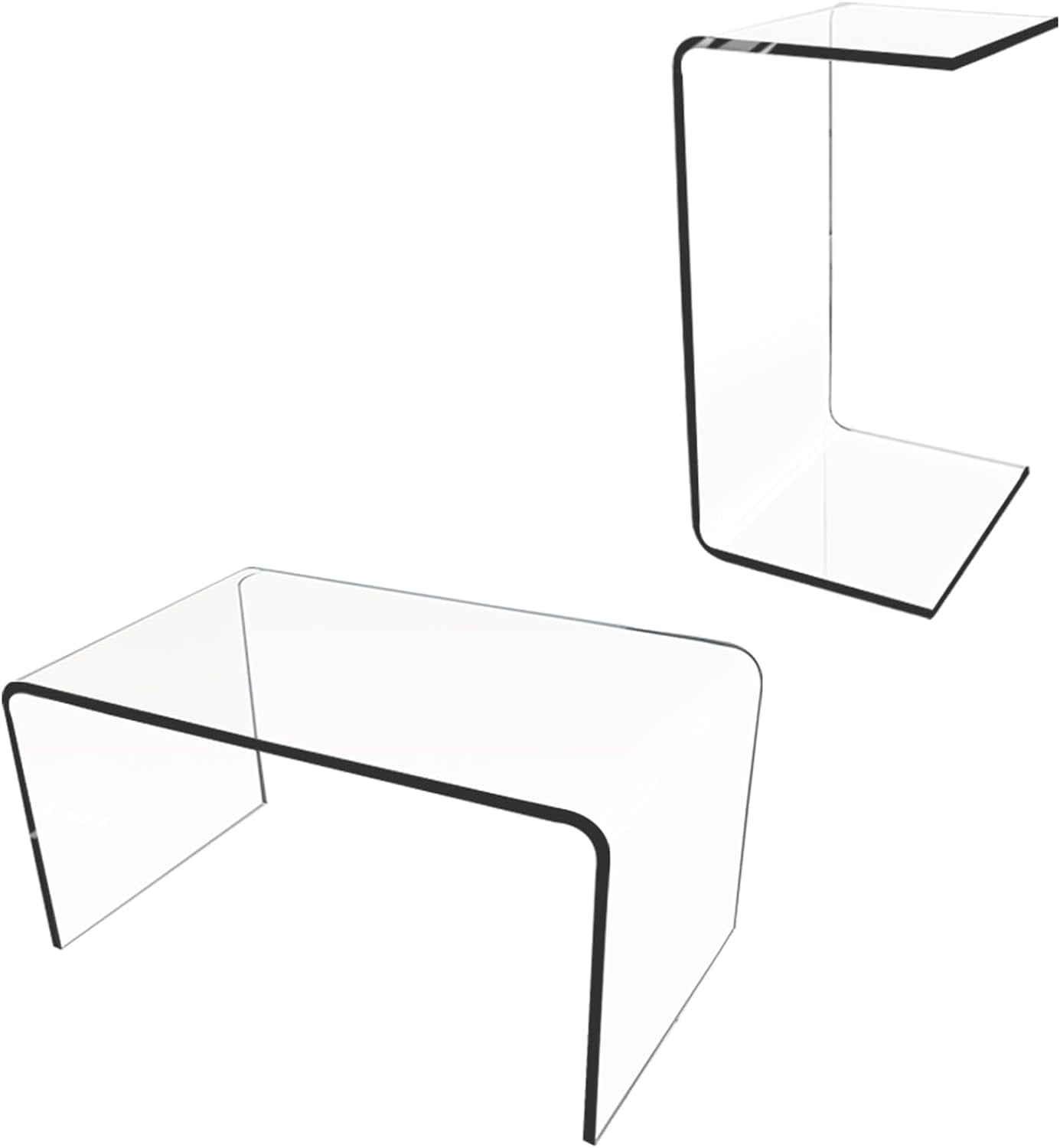C-Shape Acrylic Side Table,24" L x 14" W x 12" H x 1/2" Thick Clear End ...