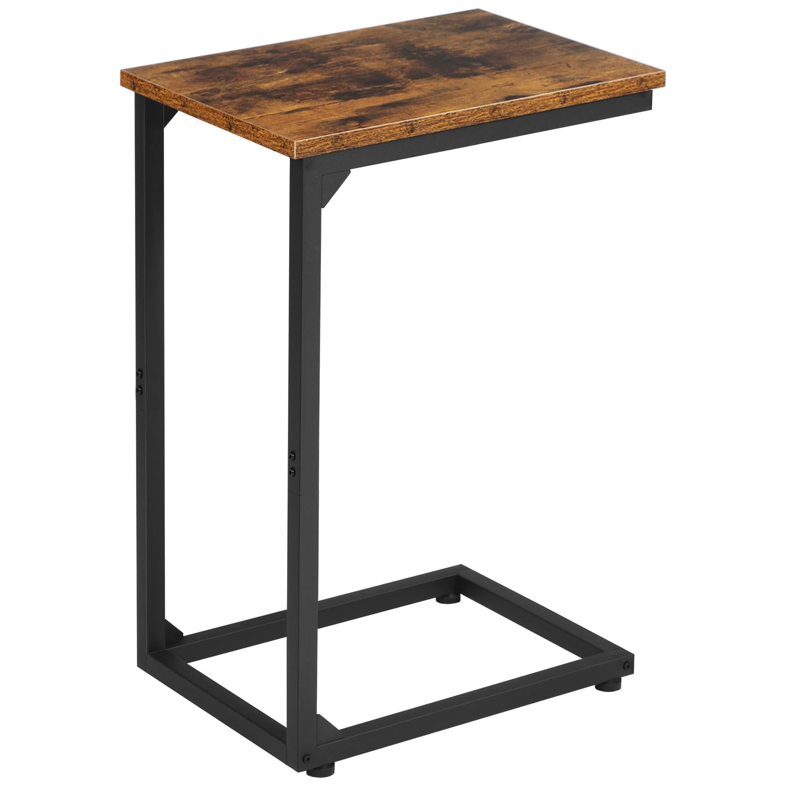 C Shape End Table for Sofa, Slide Under Couch Snack Table with Rustic ...