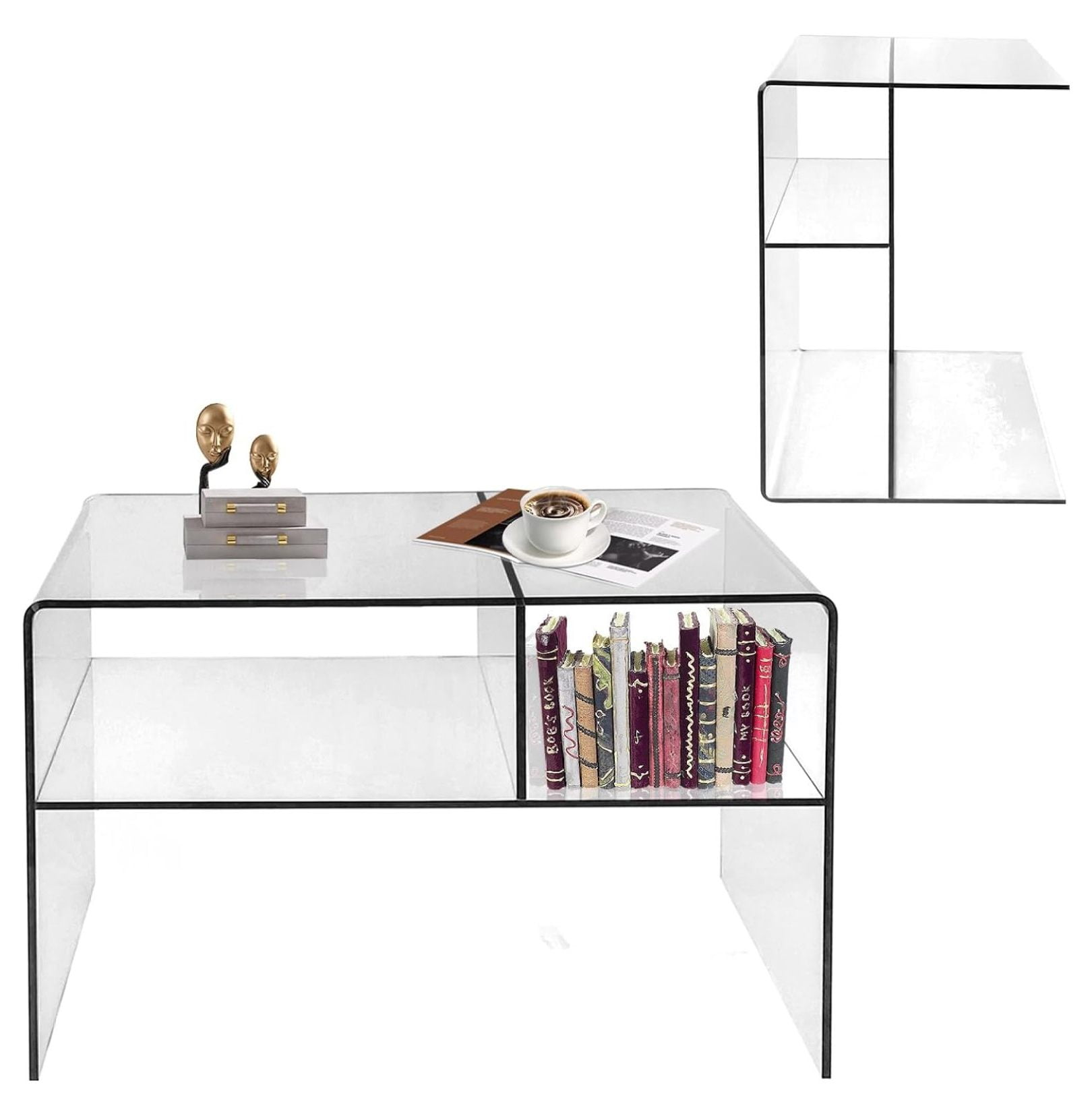 C-Shape Side Table,2 Layers Clear End Table,Transparent Nightstand with ...