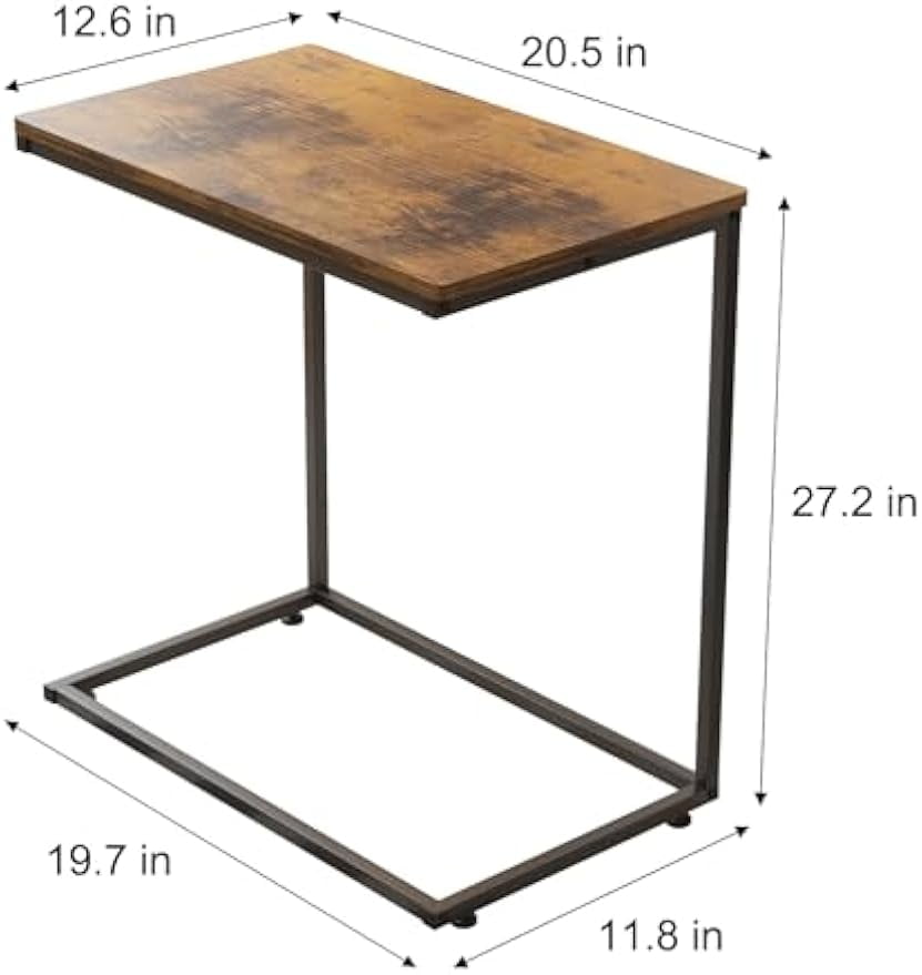 C Shape Side Table, 20.5 Inch Wide Side Table with Adjustable Feet for ...