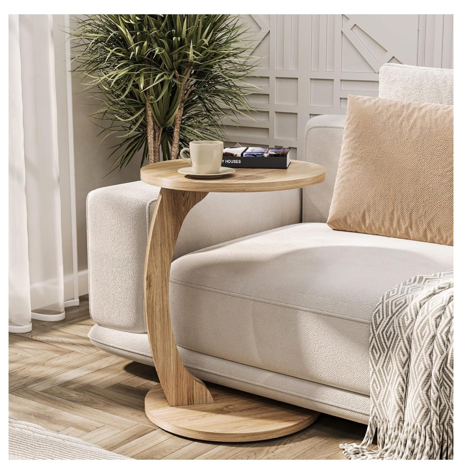 C Shape Small Side Table, Round Table as Storage Surface for Couch and ...