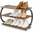 C-Shaped 3-Tier Shoe Rack with Metal Frame & Adjustable Feet - Compact ...