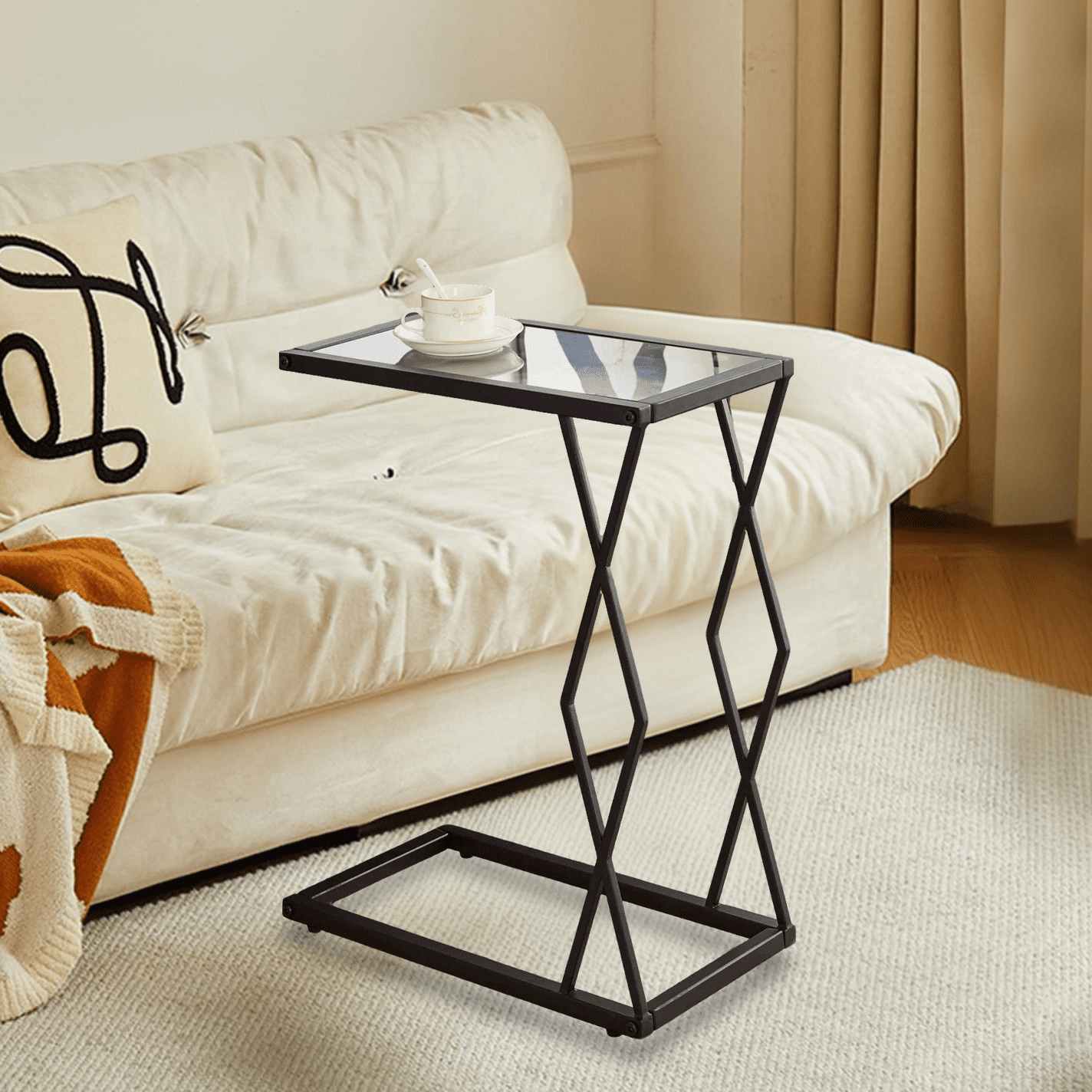 C-Shaped End Table for Sofa & Couch, Small Space-Saving Side Table ...