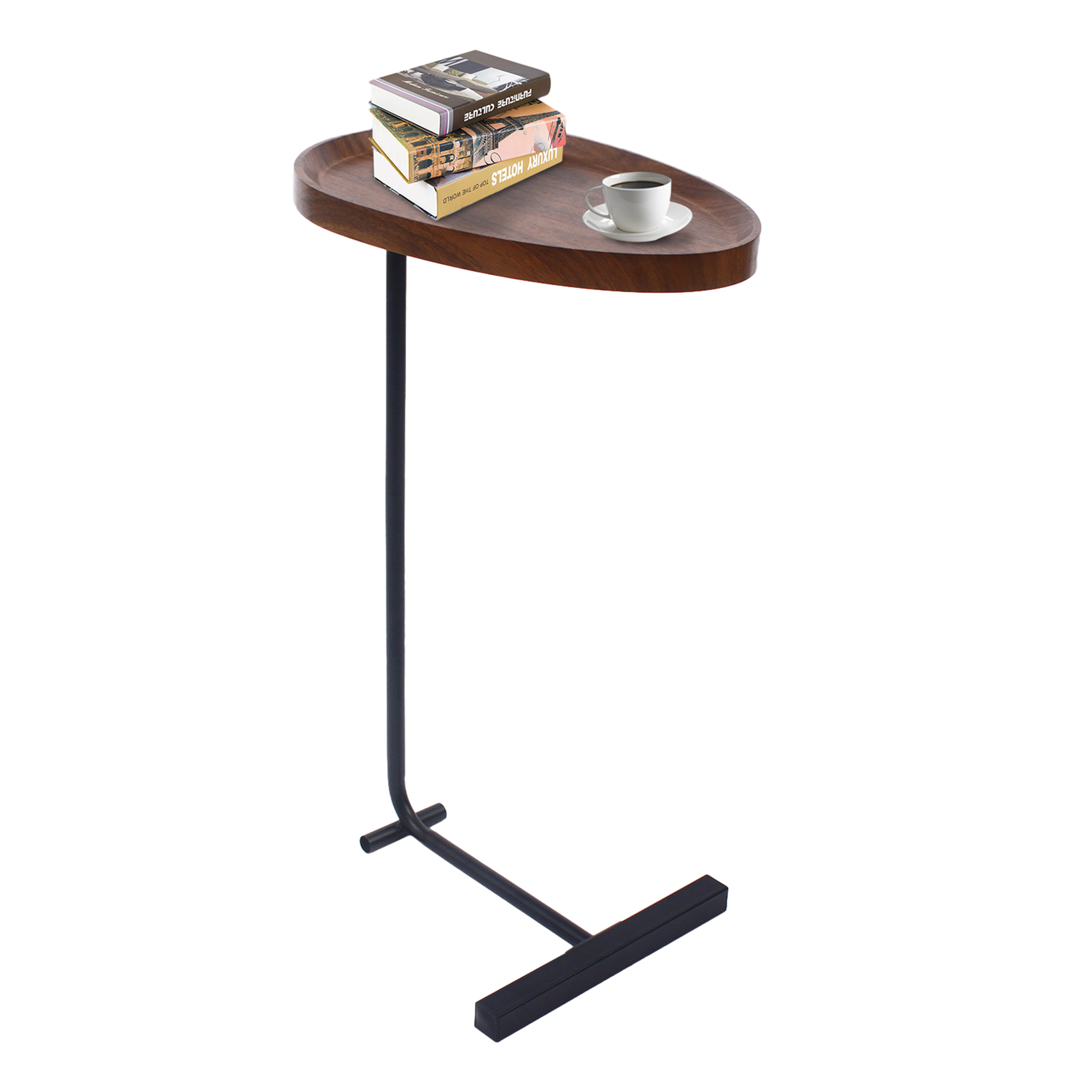 C-Shaped Design Bedside Table Walnut Coffee Coffee End Table Snack ...