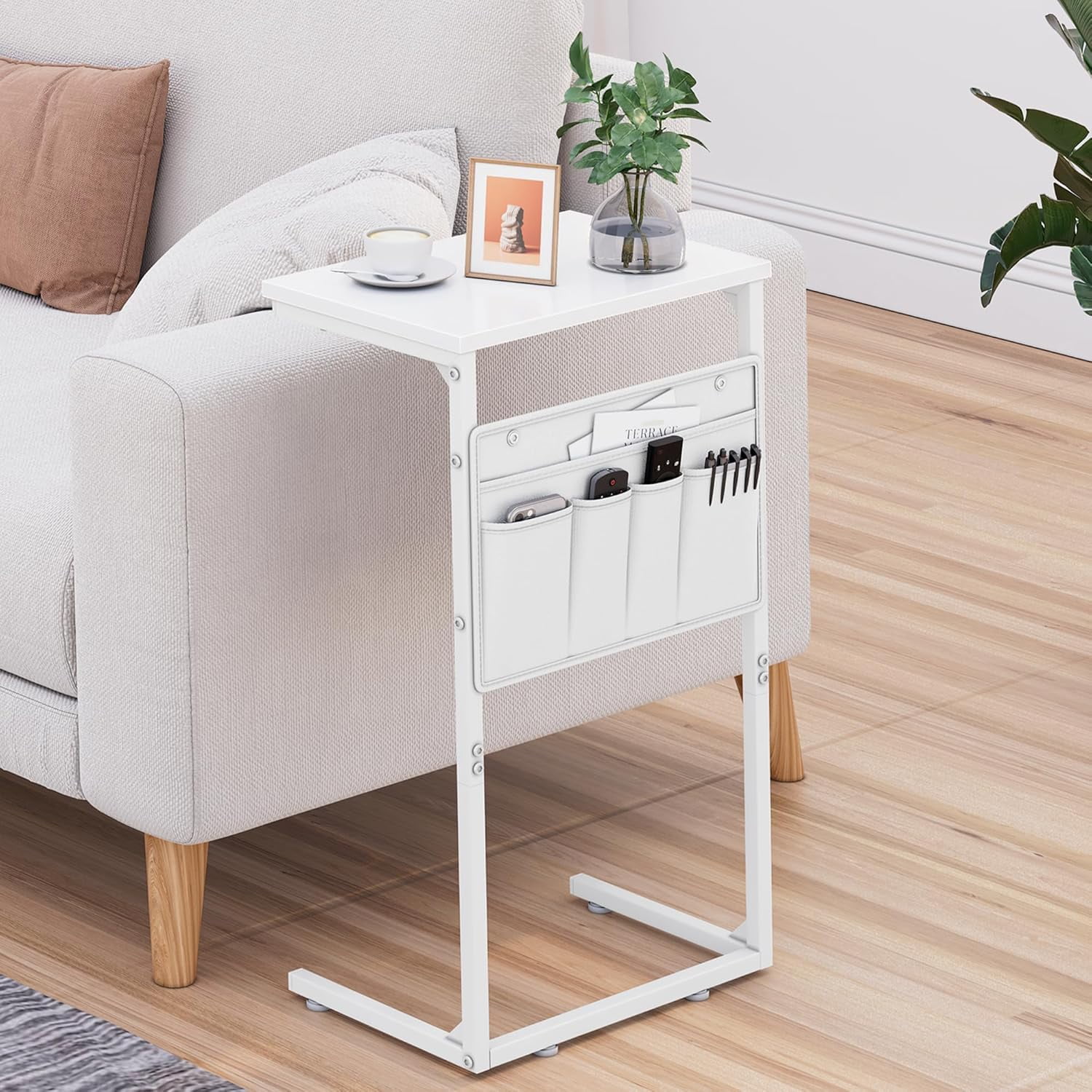 C Shaped End Table, 28'' Tall Side Table for Couch Recliner, Small ...