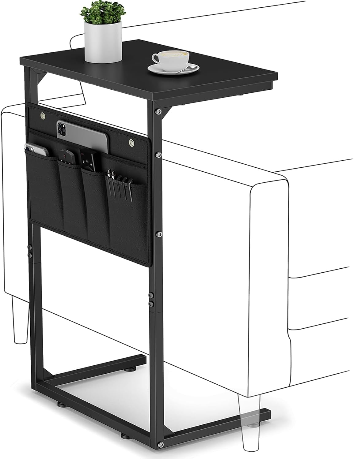 C Shaped End Table, 28'' Tall Side Table for Couch, Small Couch Side ...