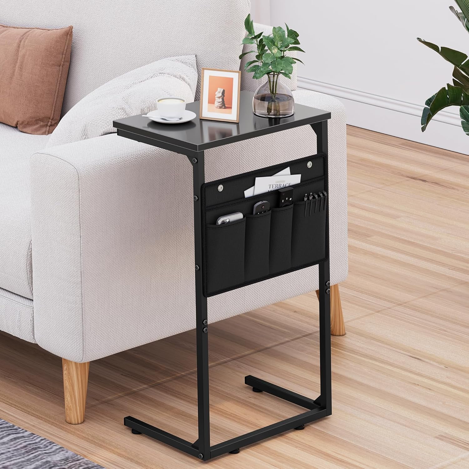 C Shaped End Table, 28'' Tall Side Table for Couch, Small Couch Side ...