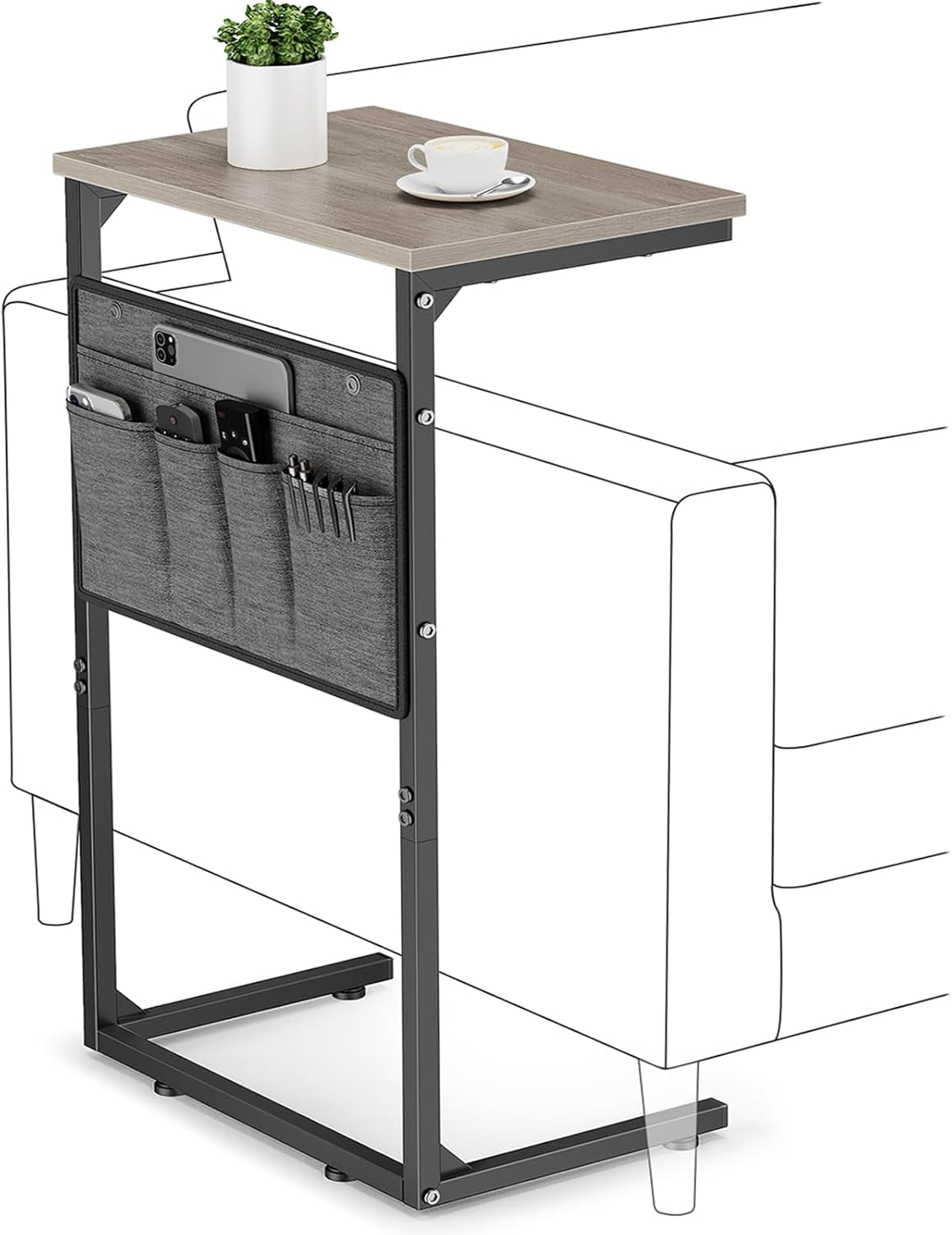 C Shaped End Table, 28'' Tall Side Table for Couch, Small Couch Side ...