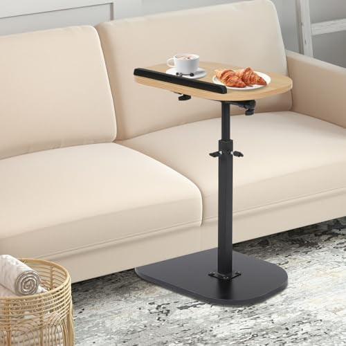 C Shaped End Table, 31.5 in Tall Couch Side Table with Base, Adjustable Height Small Couch Side ...