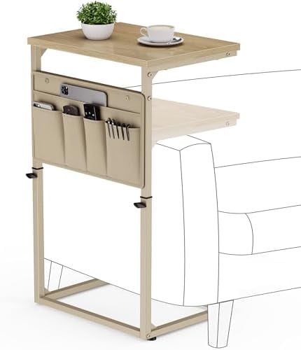 C Shaped End Table, 32'' Tall Side Table for Couch, Adjustable Height ...