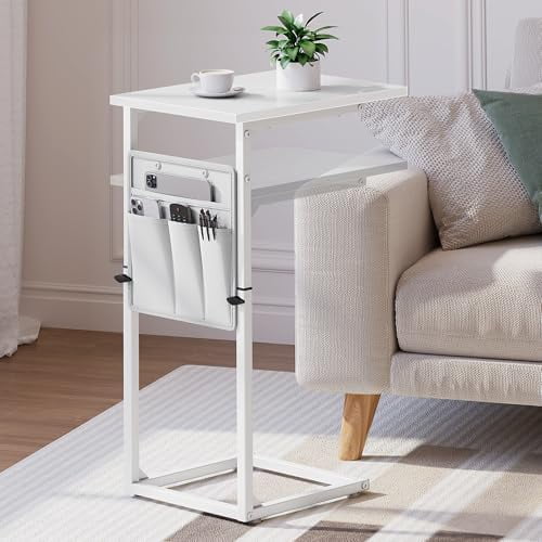 C Shaped End Table, 33" Tall Side Table for Couch, Adjustable Height ...