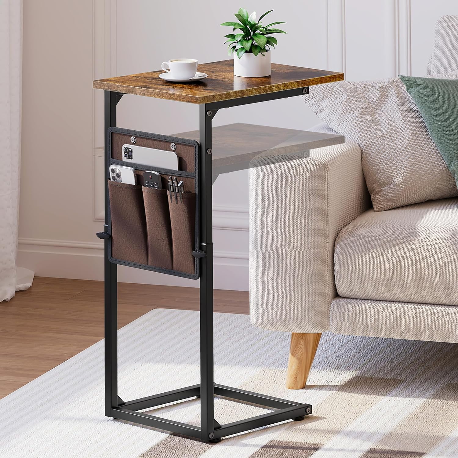 C Shaped End Table, 33" Tall Side Table for Couch, Sofa Recliner Table ...