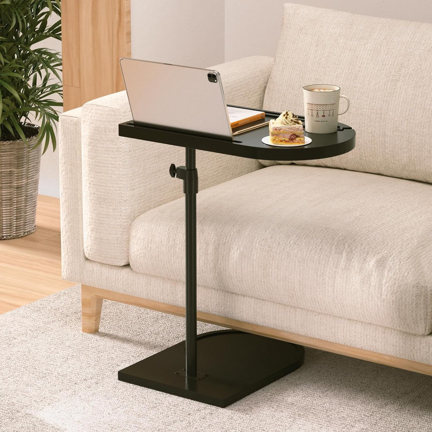 C Shaped End Table, 360° Rotatable TV Tray Table for Couch, Adjustable ...
