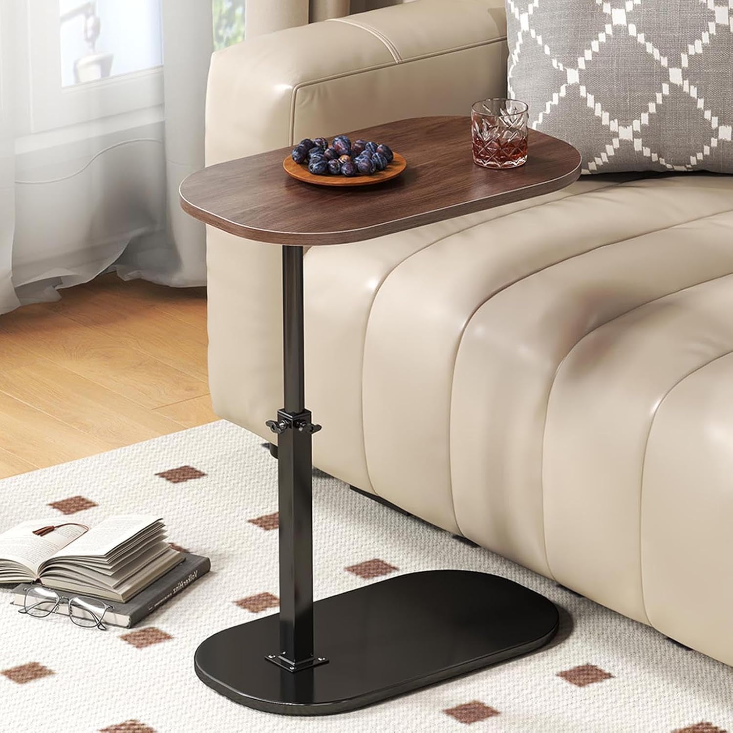 C Shaped End Table Adjustable Height,360°Swivel Couch Arm Table,Small ...
