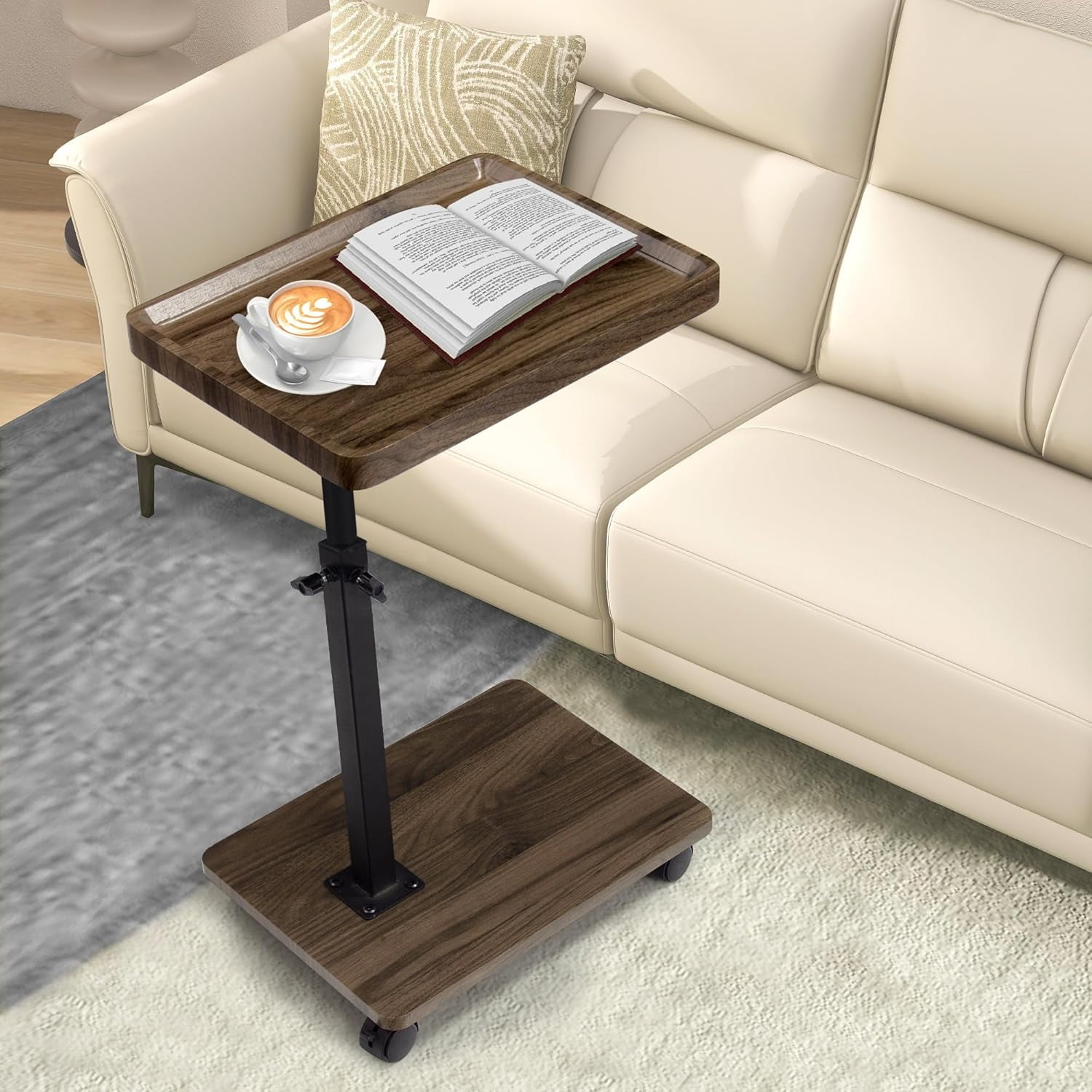 C Shaped End Table Adjustable Height, 360° Swivel Side Table with ...