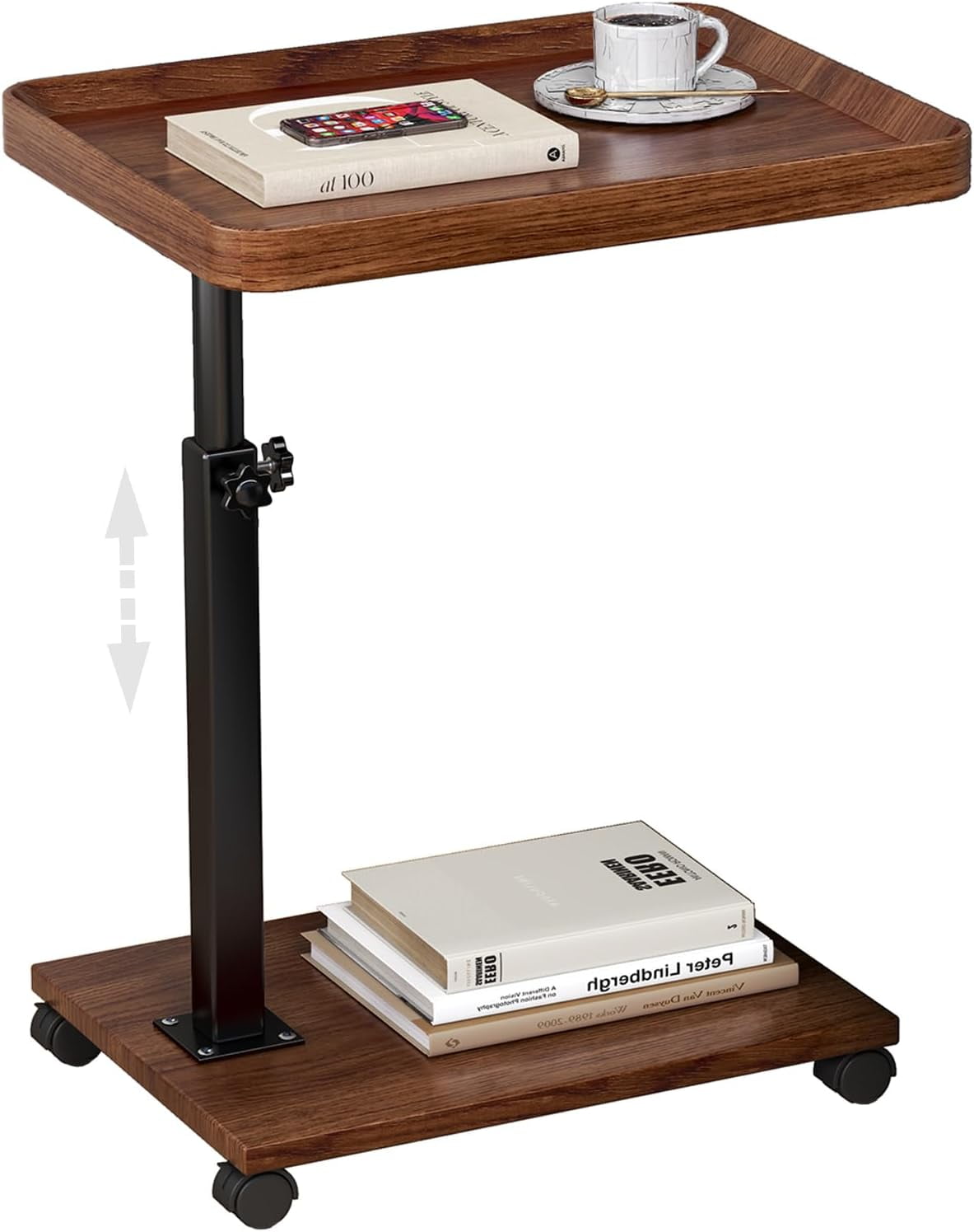 C Shaped End Table Adjustable Height, 360° Swivel Small Side Table with Wheels, Couch Tables ...