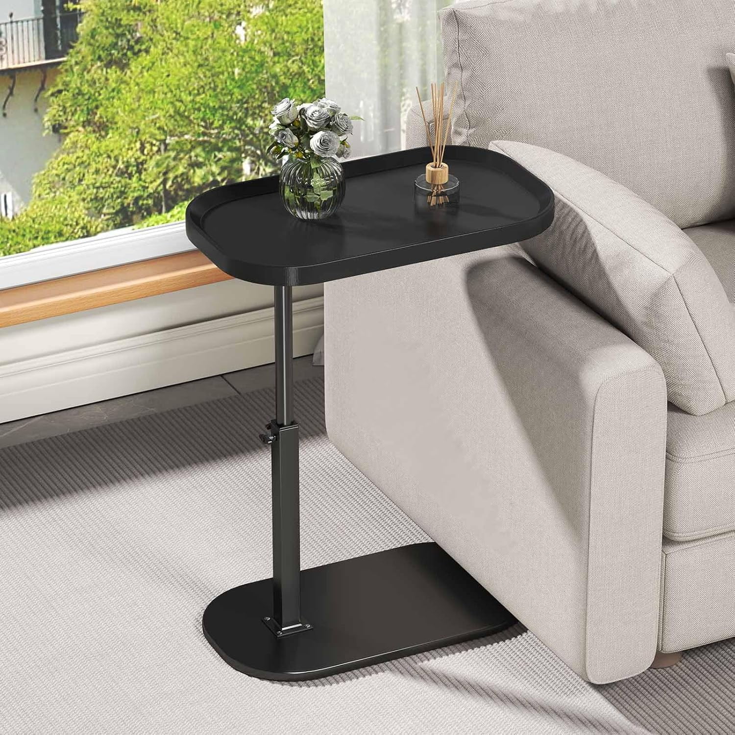 C Shaped End Table Adjustable Height,360° Swivel Tv Tray,Living Room ...