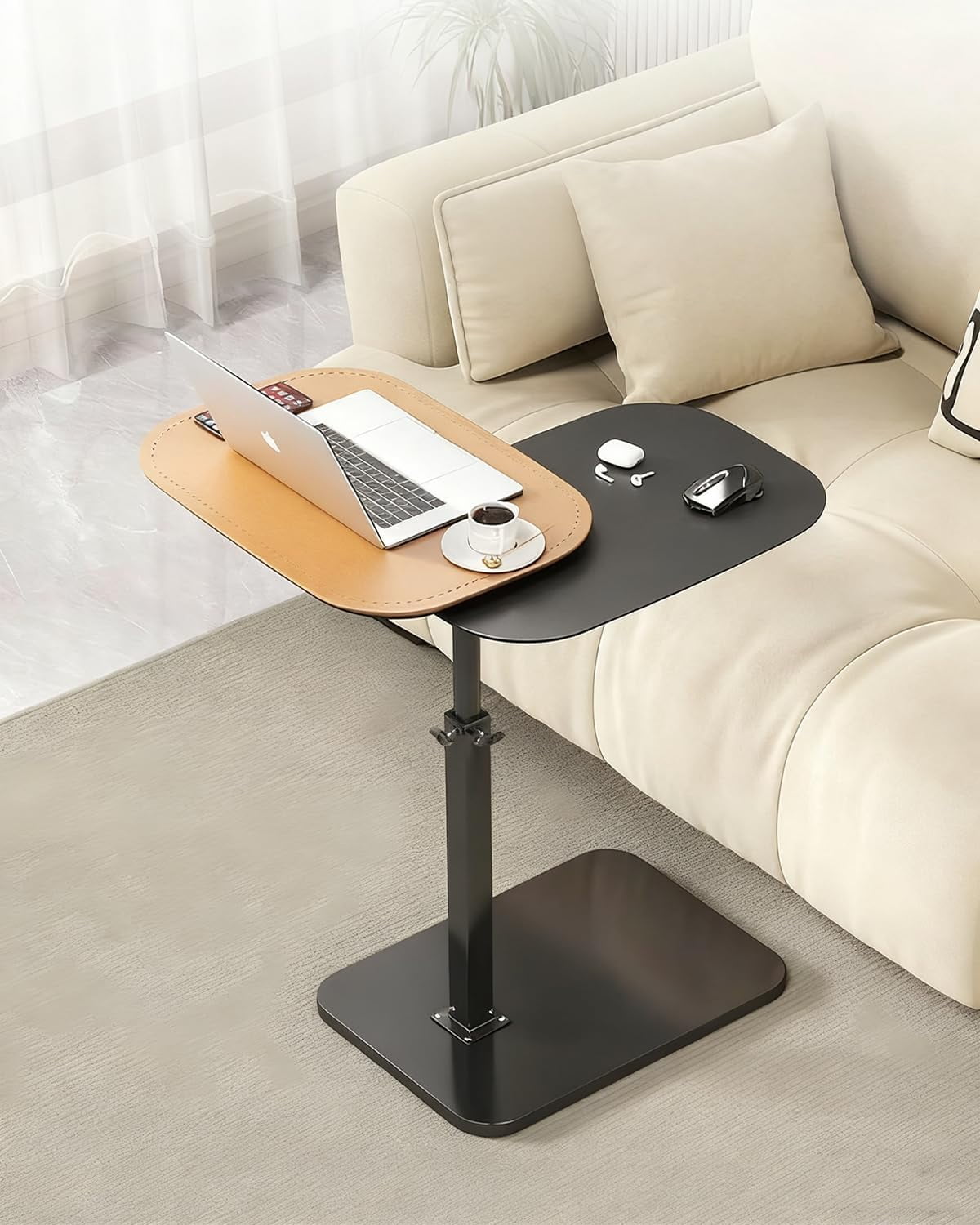 C Shaped End Table, Adjustable Height Side Table, 360° Swivel Small ...