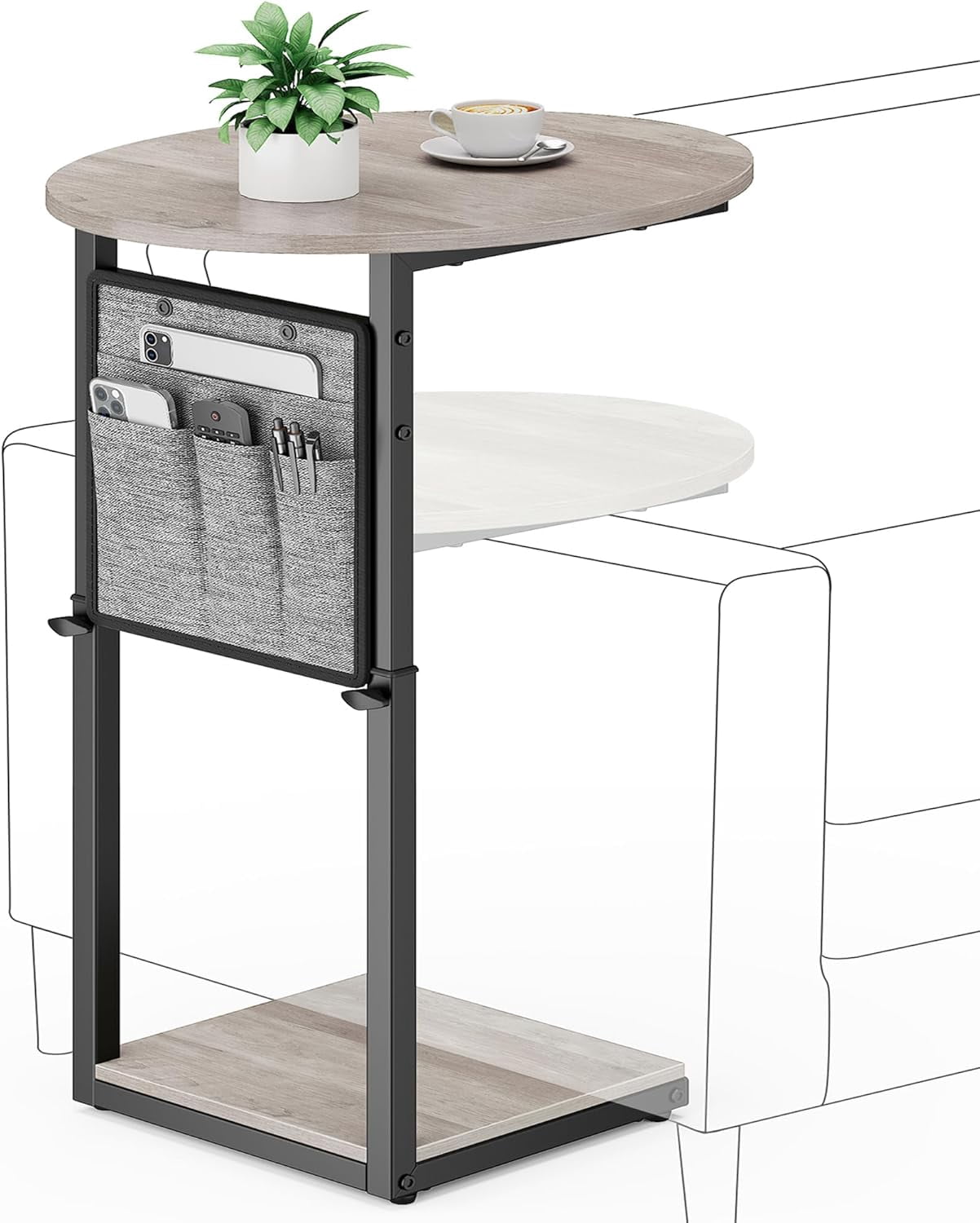 C Shaped End Table, Adjustable Height Small Side Table for Couch and ...