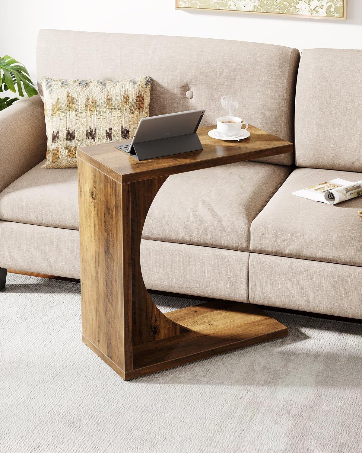 C-Shaped End Table, C Table for Sofa, Small Over Couch Tray, Side Table ...